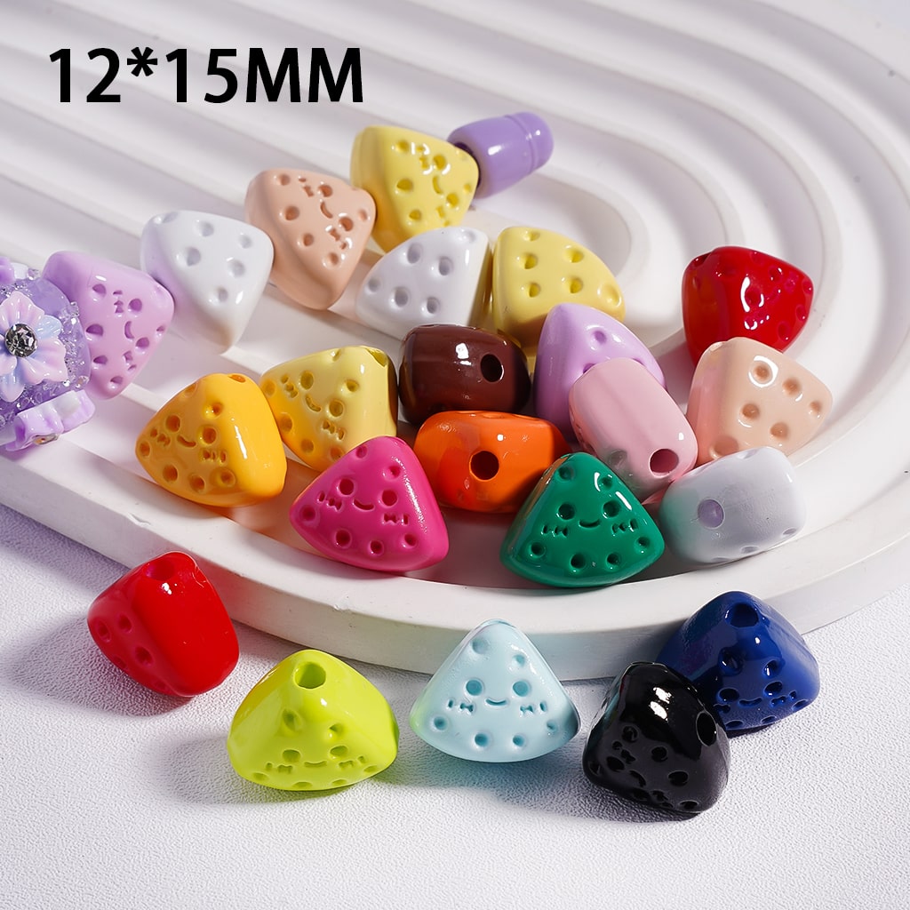 Acrylic Beads Mini Cute Fanshaped Smile Face Cheese in Solid Color, 12 ...