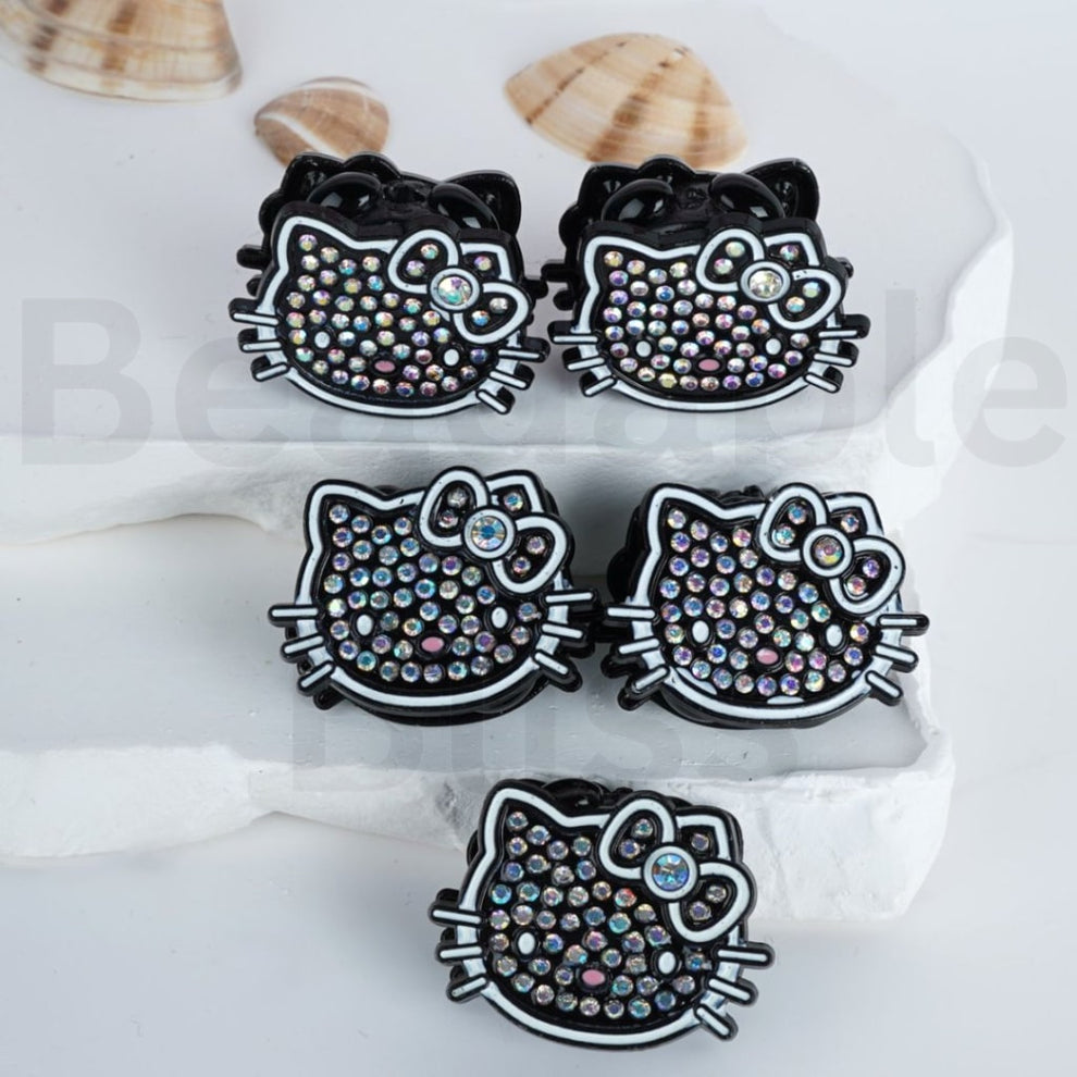 Fancy Bling Bling Silver Black Alloy Cat Character Kitten with AB Rhin ...