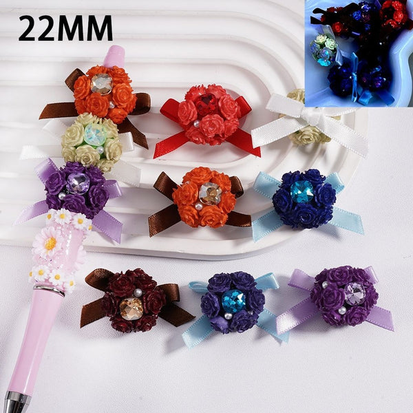 Clay Beads with Luminous Soft Rose Flowers and Shiny Square Rhinestone ...