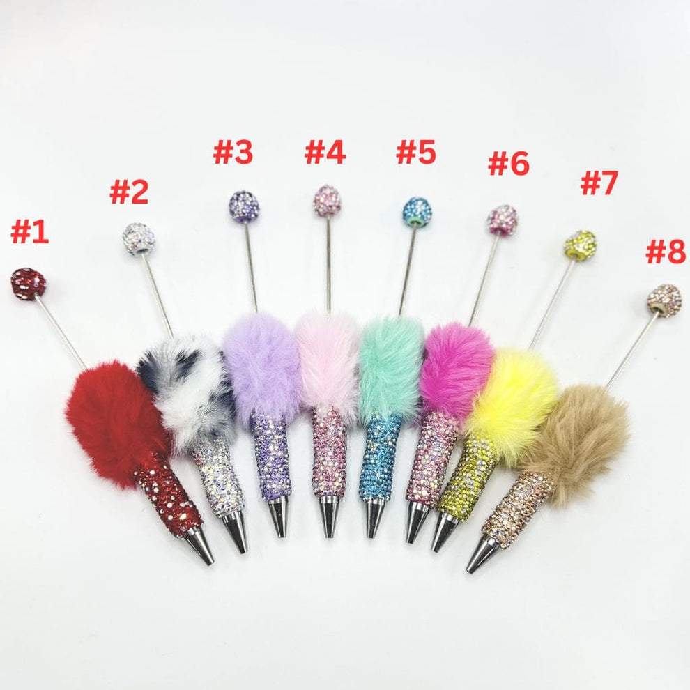 Pom Pom Beadable Pens with Clay Rhinestones Covered the Entire Pen ...