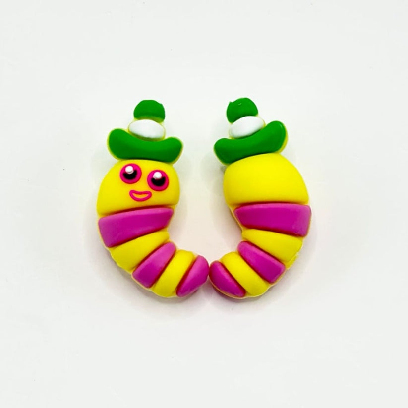 Mini Cute Yellow Rose Red Worm Insect with Green Hats Silicone Focal B ...