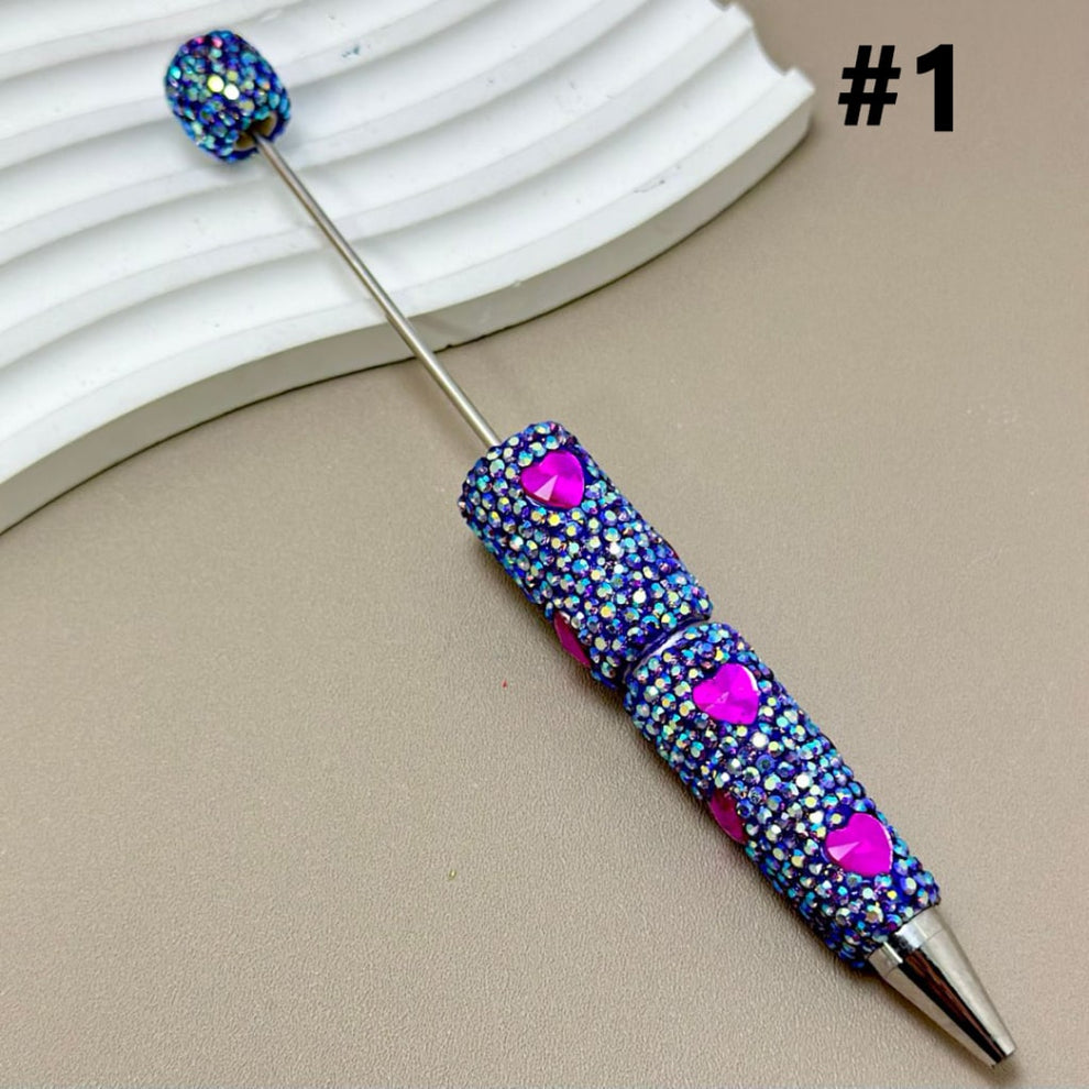 Beadable Clay Pens with Colorful Hearts & AB Rhinestones Covered the E ...