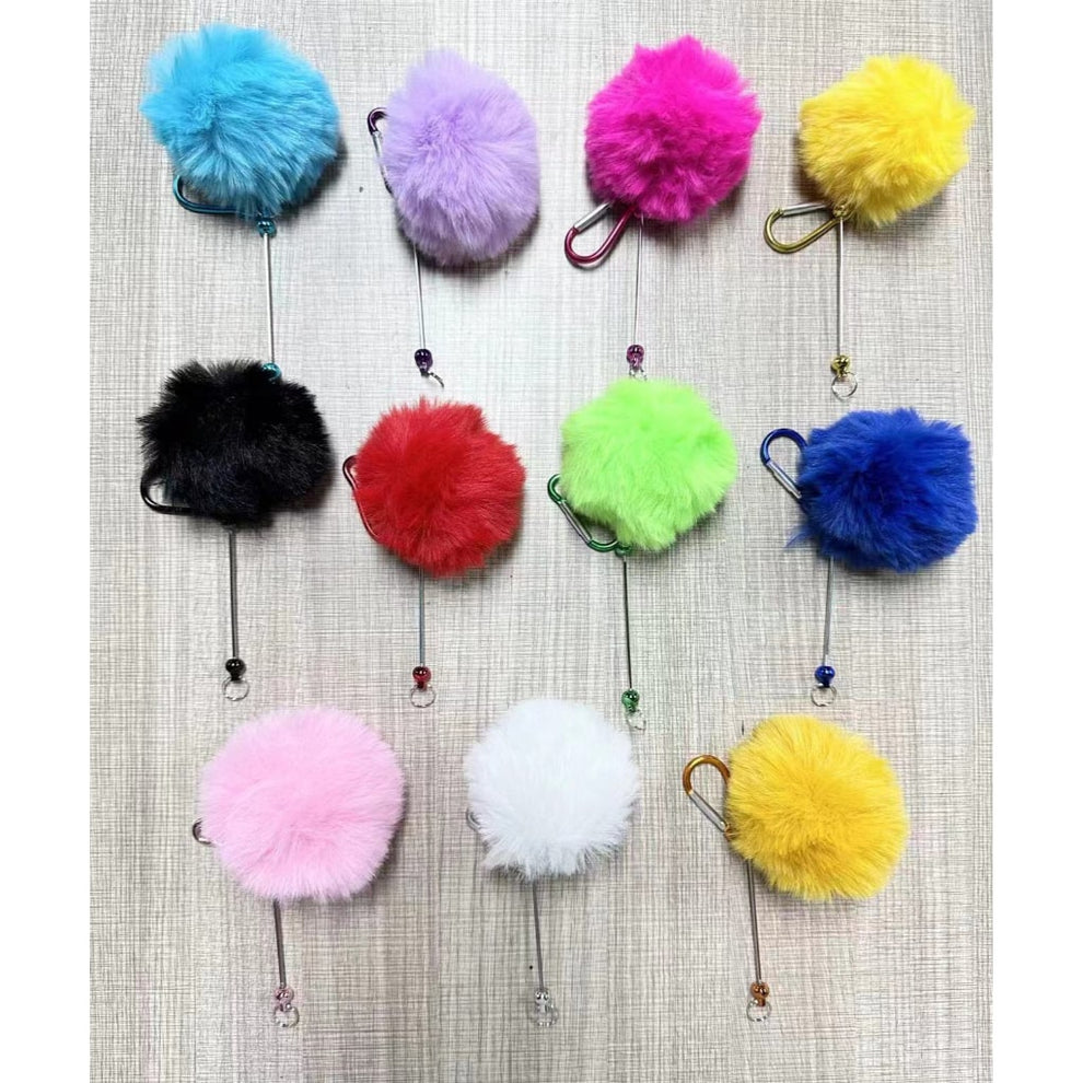 8CM Fluffy Pom Pom Balls with Beadable Carabiner Keychain with Metal B ...