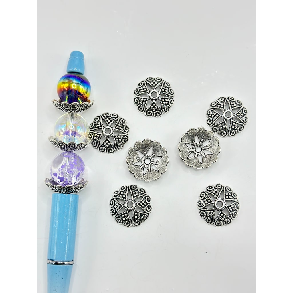 Large Six Heart Petals Flowers Shape Silver Color Metal Bead Cage Bead ...