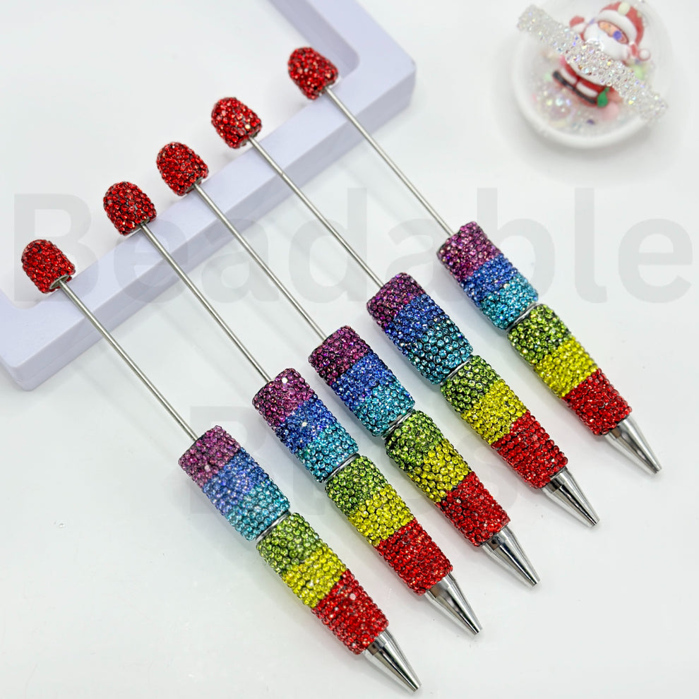 Beadable Pens with Rainbow Multi Colors Clay Rhinestones Covered the E ...