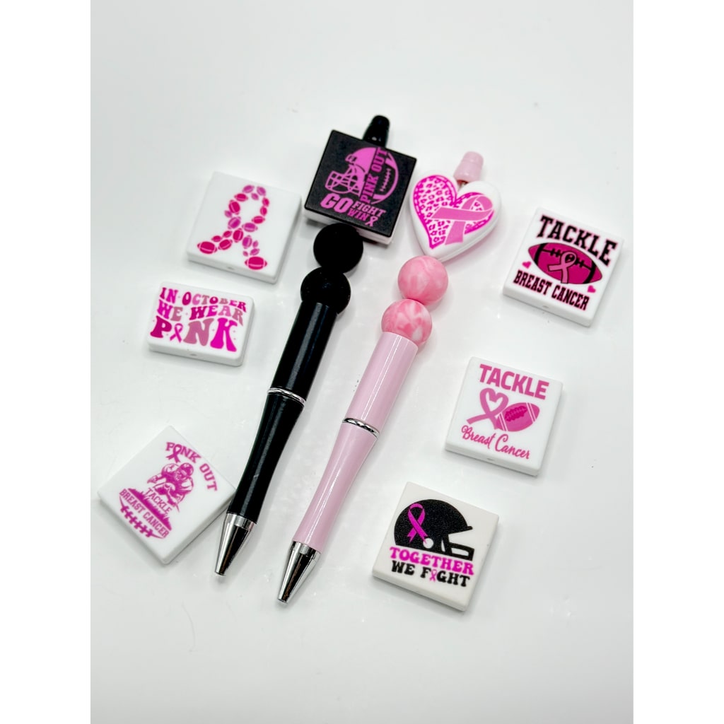 Fight Tackle Cancer Pink Ribbon American USA Football Silicone Focal B ...