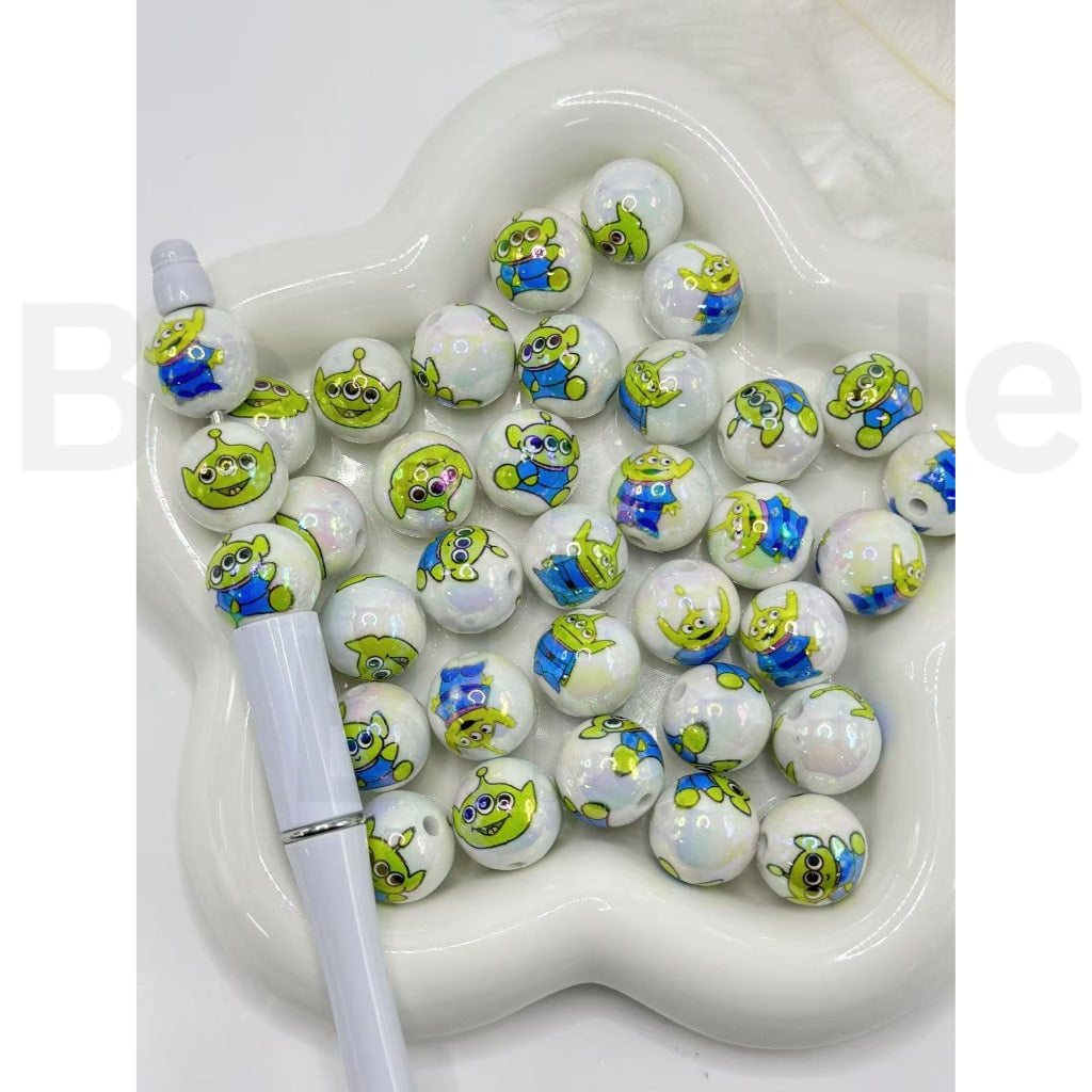 UV Finish Green Toy Adventure Toy Friends White Round Acrylic Beads, R ...