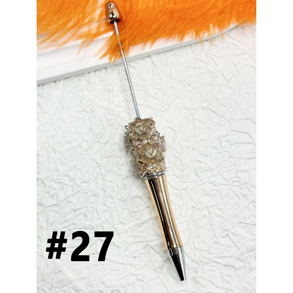 Beadable Plastic Pens with Shiny Rhinestone Chains Pearls Small Flower ...