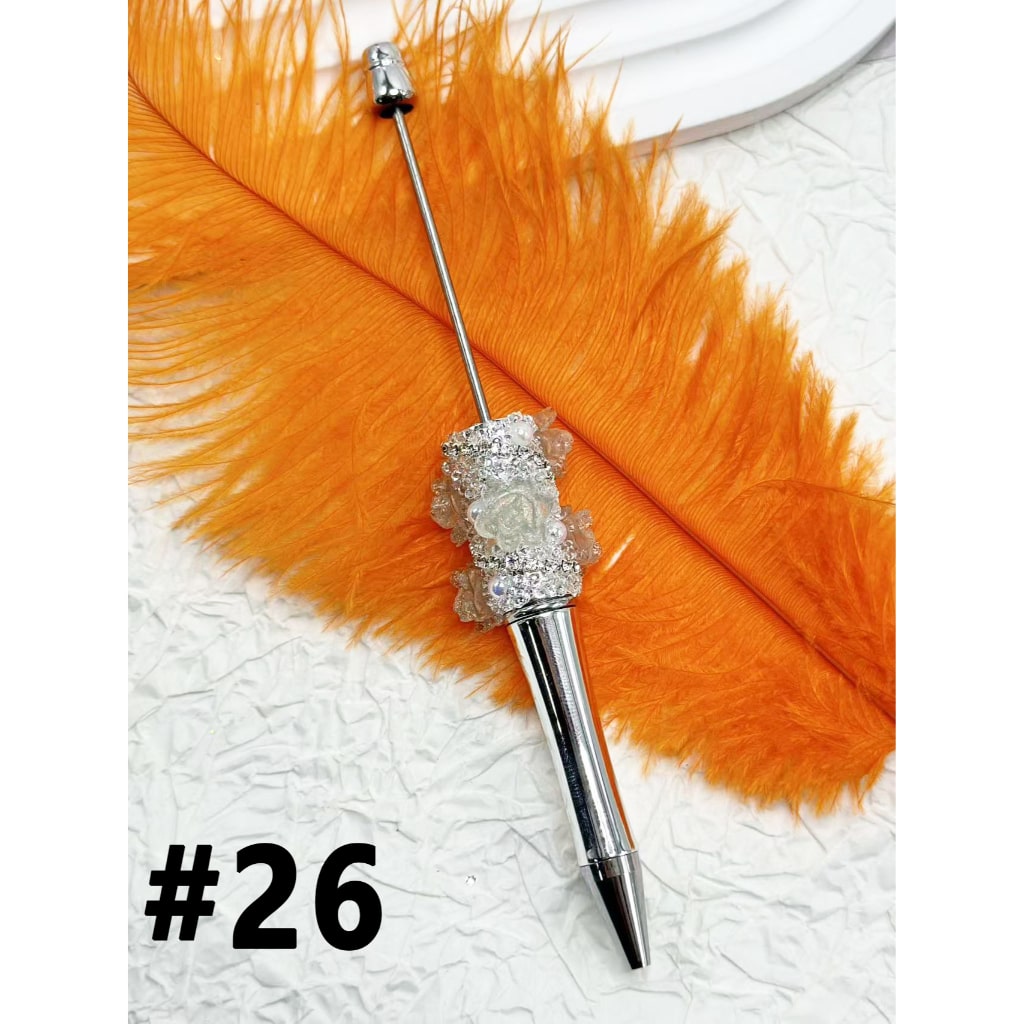 Beadable Plastic Pens with Shiny Rhinestone Chains Pearls Small Flower ...