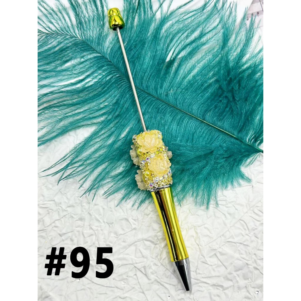 Beadable Plastic Pens with Shiny Rhinestone Chains Pearls Small Flower ...