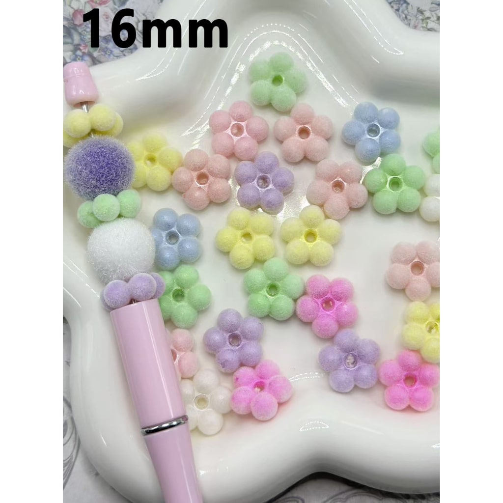 Mini Cute Flocked Five-Petal Flower in Solid Color Acrylic Beads, Rand ...