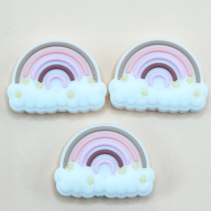 Silicone Rainbow Beads, Cute Rainbow over White Cloud Silicone Focal B ...