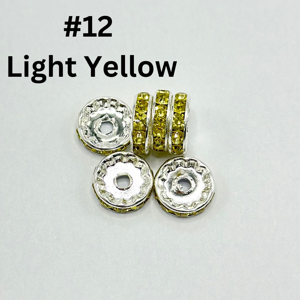Straight Flat Round Metal Spacers with Rhinestones in Solid Colors, 10 ...