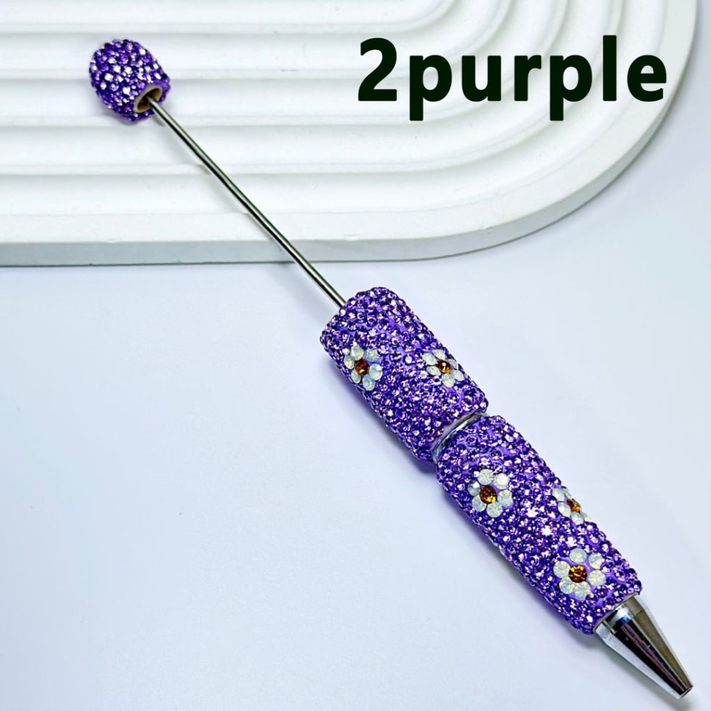 Beadable Clay Pens with White & Gold Flowers Colorful Shiny Rhinestone ...