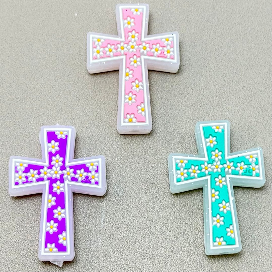 Mini Cute Colorful Glitter Crosses with Flowers Jesus Christ Religion ...