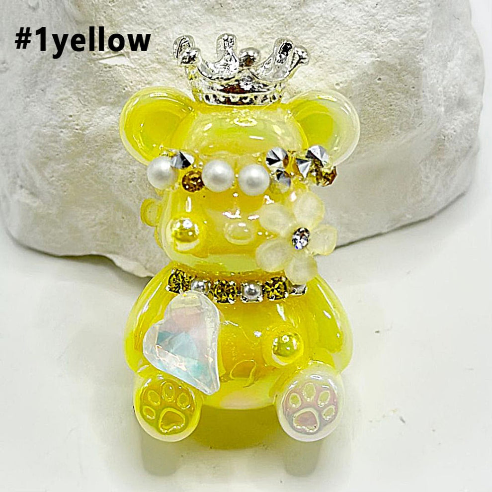 Bling Bling Cute Bear Acrylic Beads with Silver Alloy Crown White Pear ...