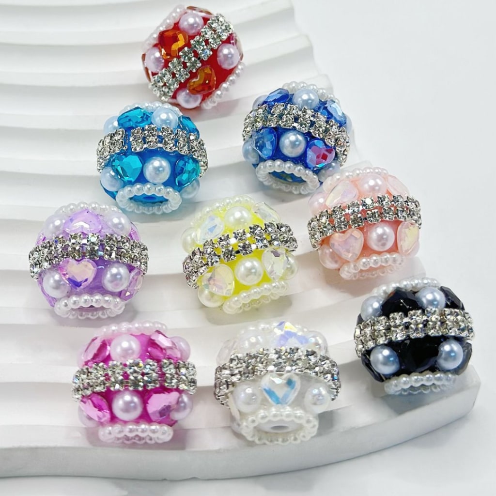 Exquisite Fancy Colorful Round Clay Beads with Clear Rhinestone Chain ...