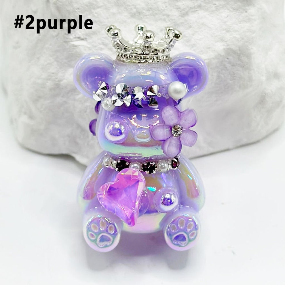 Bling Bling Cute Bear Acrylic Beads with Silver Alloy Crown White Pear ...