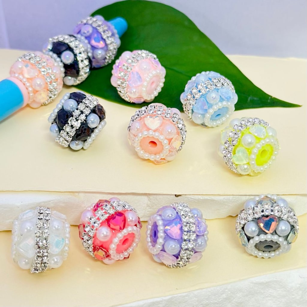 Exquisite Fancy Colorful Round Clay Beads with Clear Rhinestone Chain ...