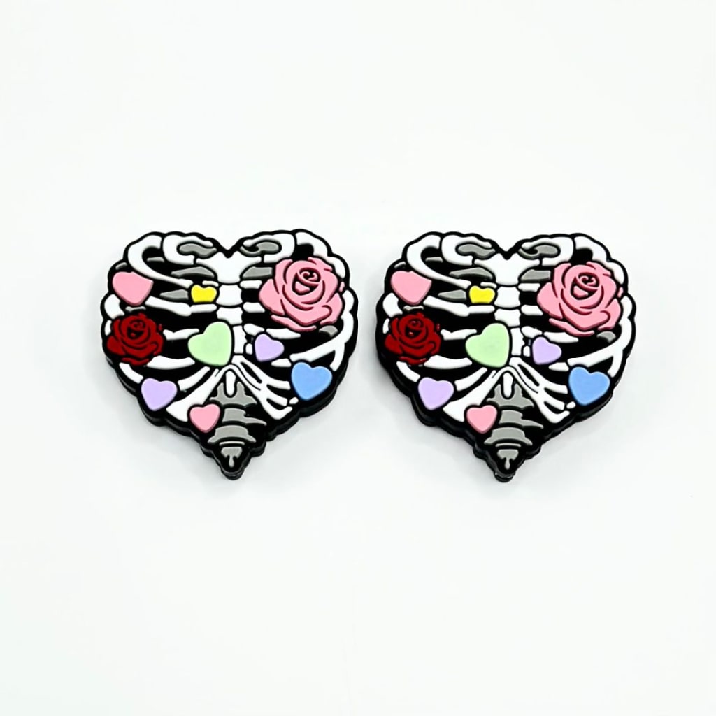 Heart Shape Skeleton Skull Rose Flowers Mini Colorful Hearts Love Vale ...