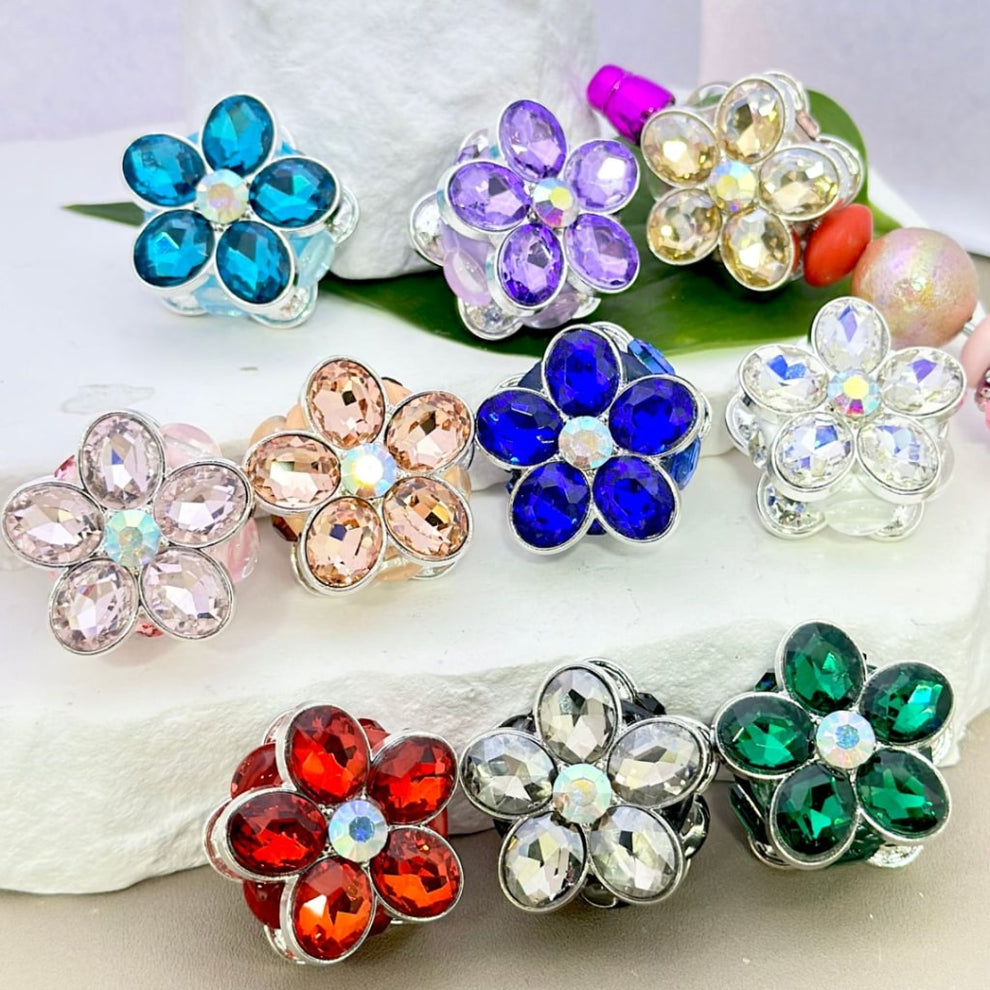 Delicate Fancy Silver Alloy Flowers with Colorful & AB Rhinestones Ova ...