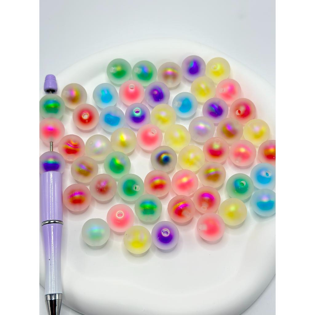 UV Plating Frosted Double Layer Acrylic Beads, Random Mix Color ...