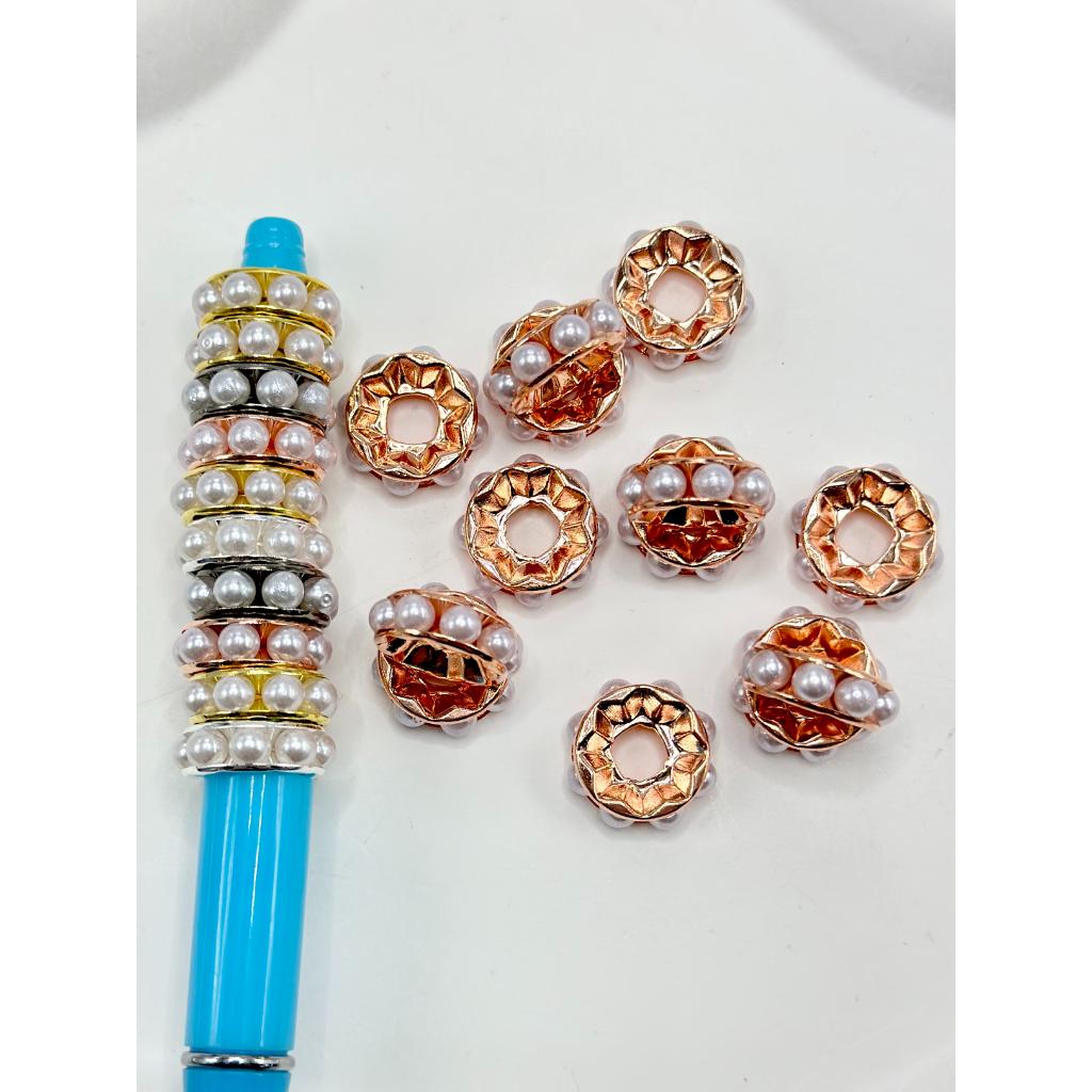 Round Metal Spacer with Big Hole White Pearls, 15MM – Beadable Bliss
