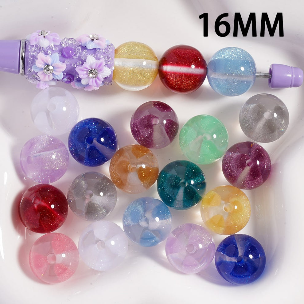 Acrylic Beads Glitter Three Long Sugar Cores Inside, Multi-Color, 16MM ...
