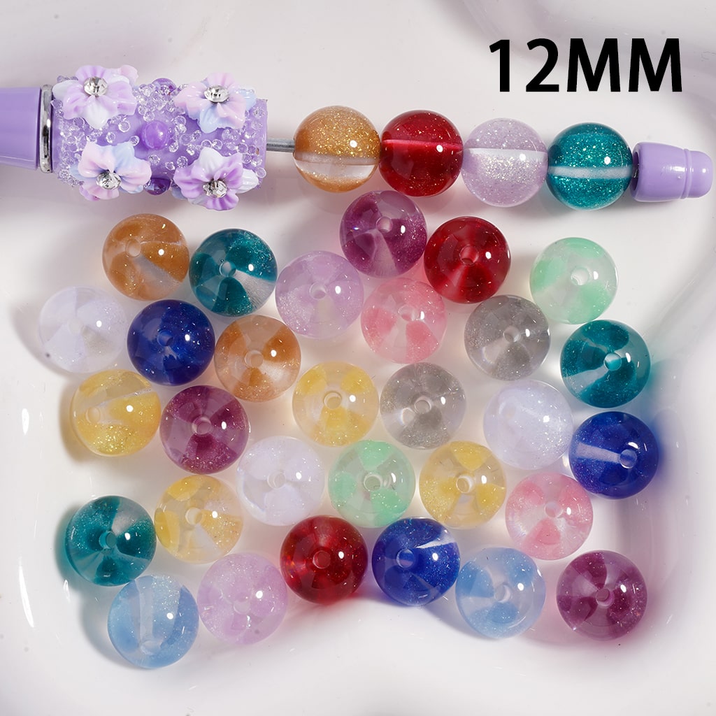 Acrylic Beads Glitter Three Long Sugar Cores Inside, Multi-Color, 12MM ...