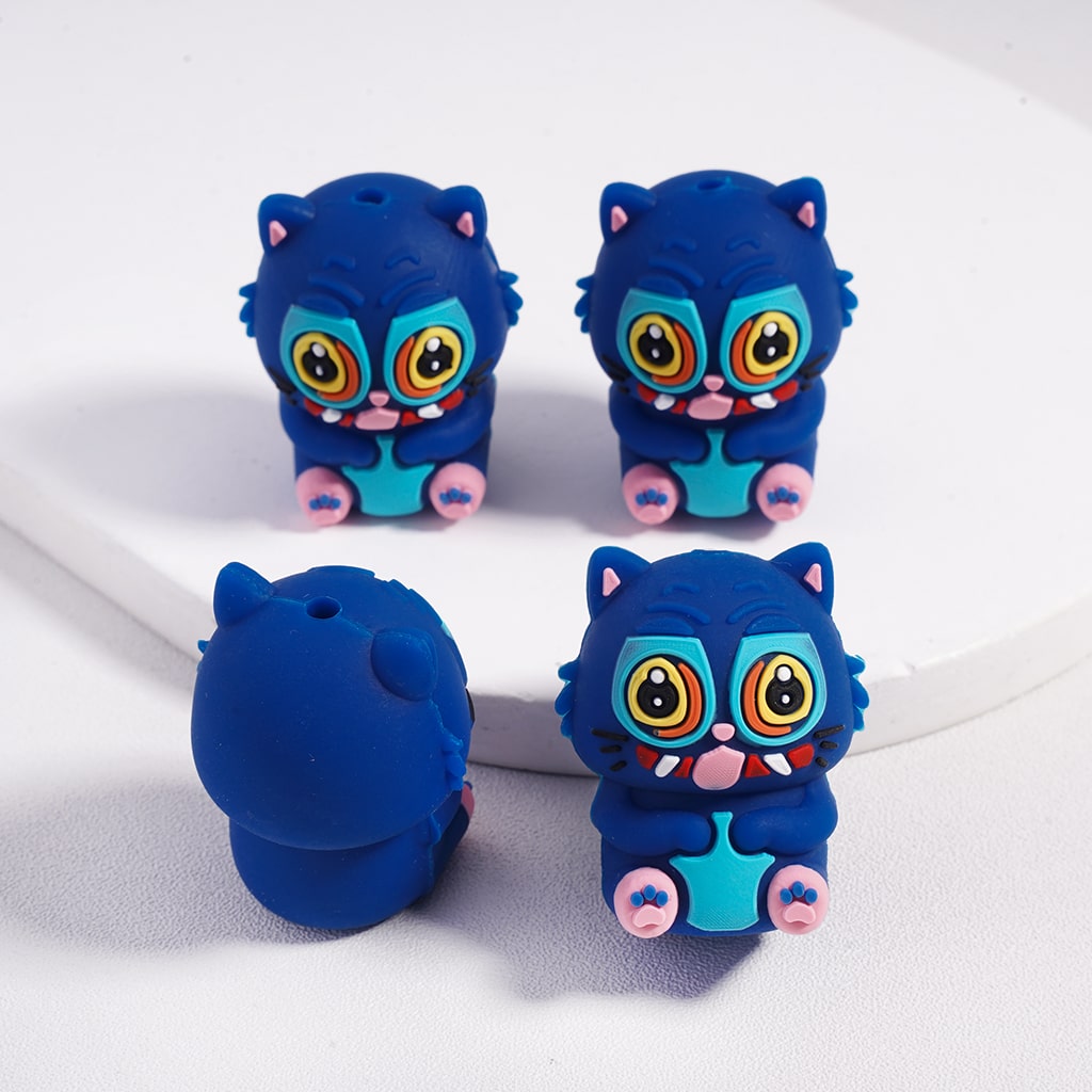Silicone Focal Beads 3D Cute Blue Cat – Beadable Bliss