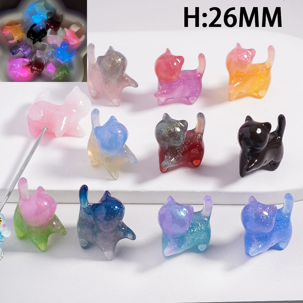 Acrylic Beads Luminous Double Color Cat with Glitter in Korean Glue Pr ...