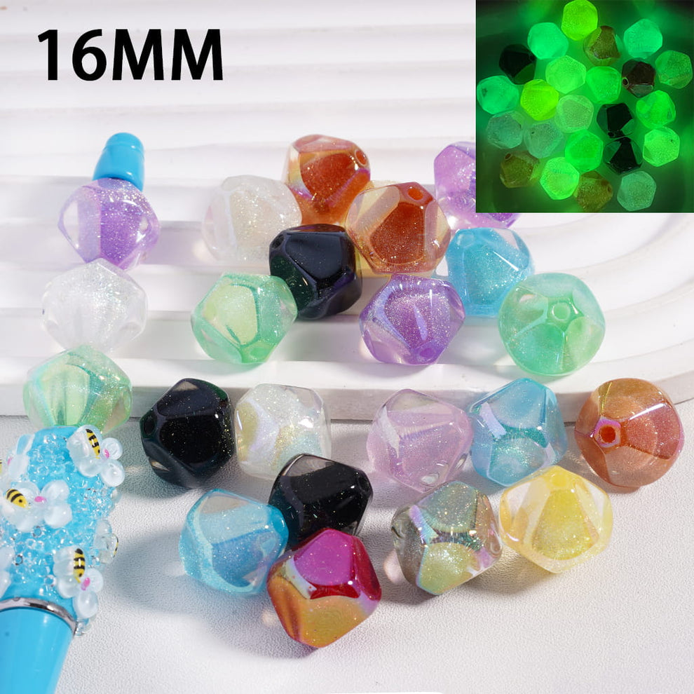 Acrylic Beads Luminous Spinning Top Shape with Gold Glitter, 16MM, Mul ...