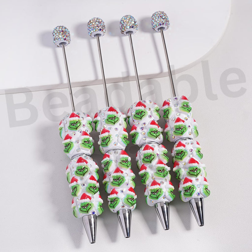 Beadable Clay Pens Cute Green Character Toy with Christmas Hat White B ...