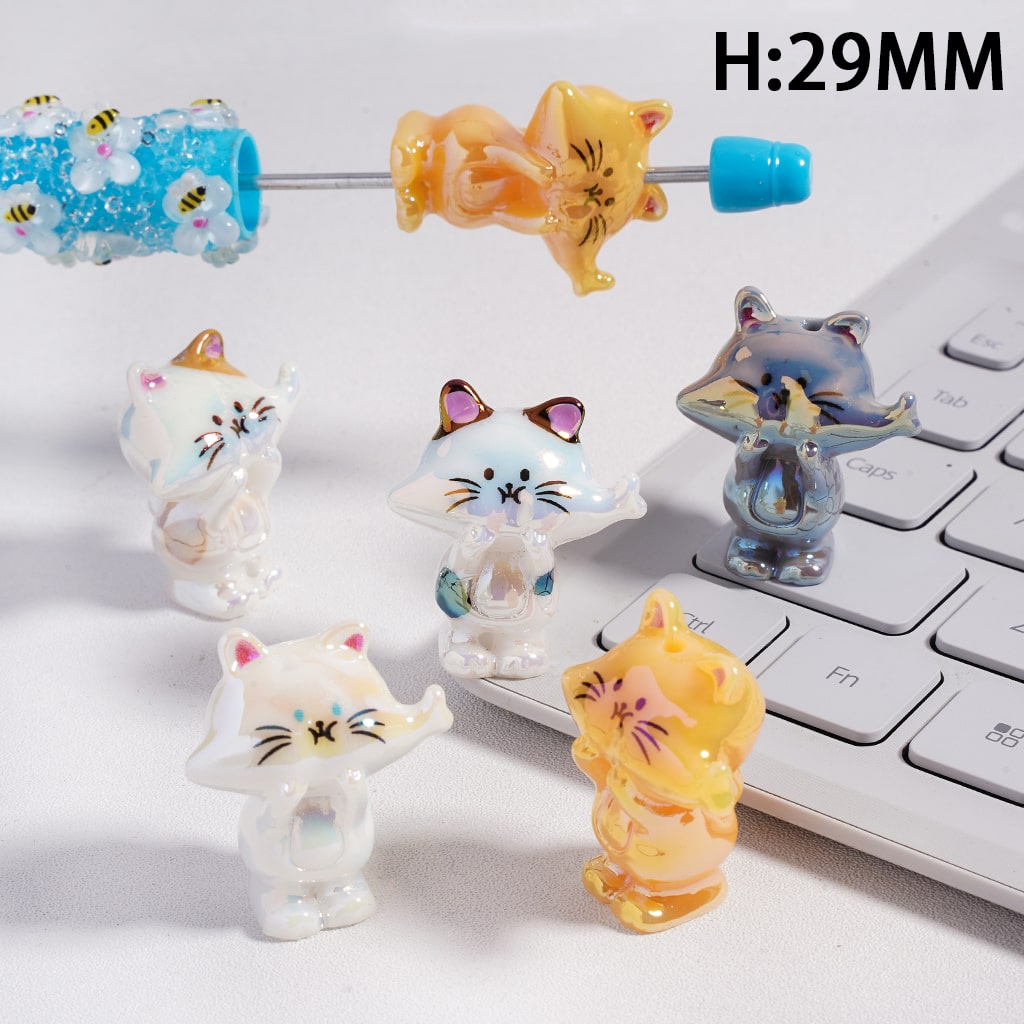 Acrylic Beads UV Coating Cat Eating Fish, Multi-Color, Random Mix, 29M ...