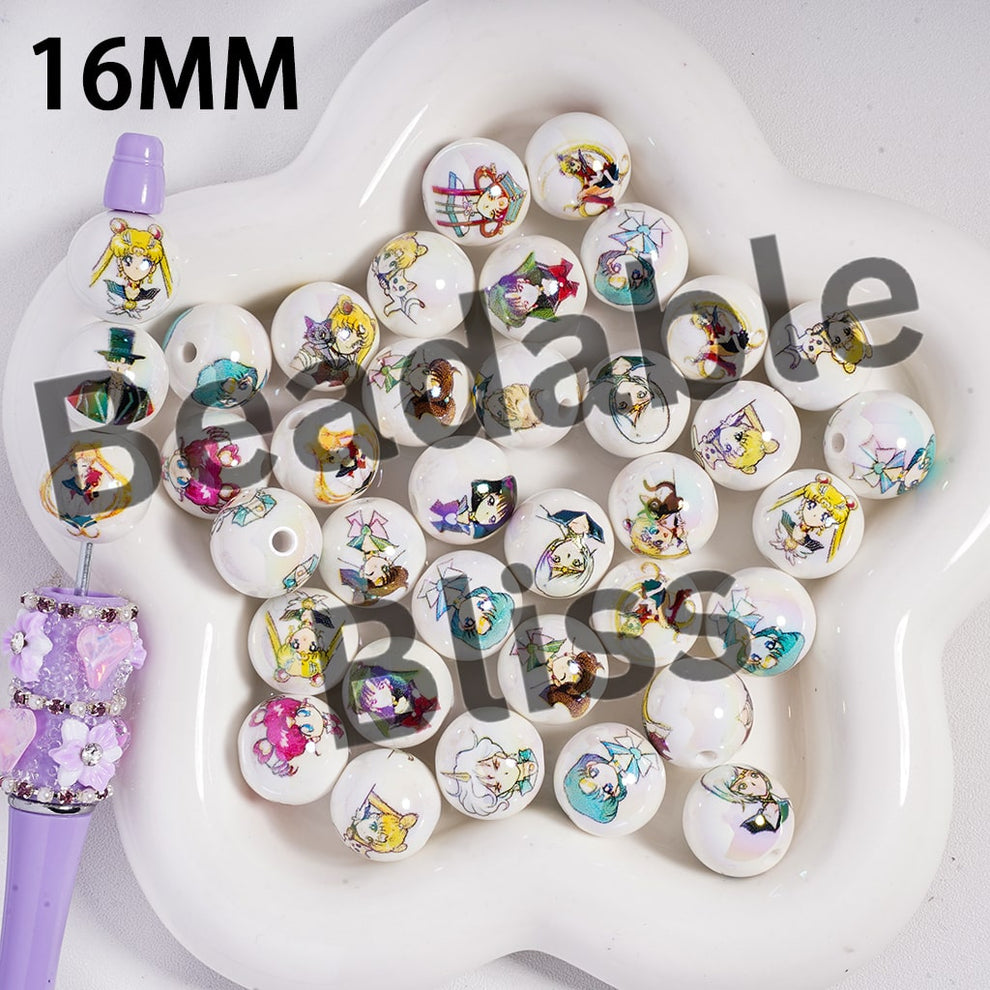 Acrylic Beads UV Coating Magical Girl Character Series in White Backgr ...