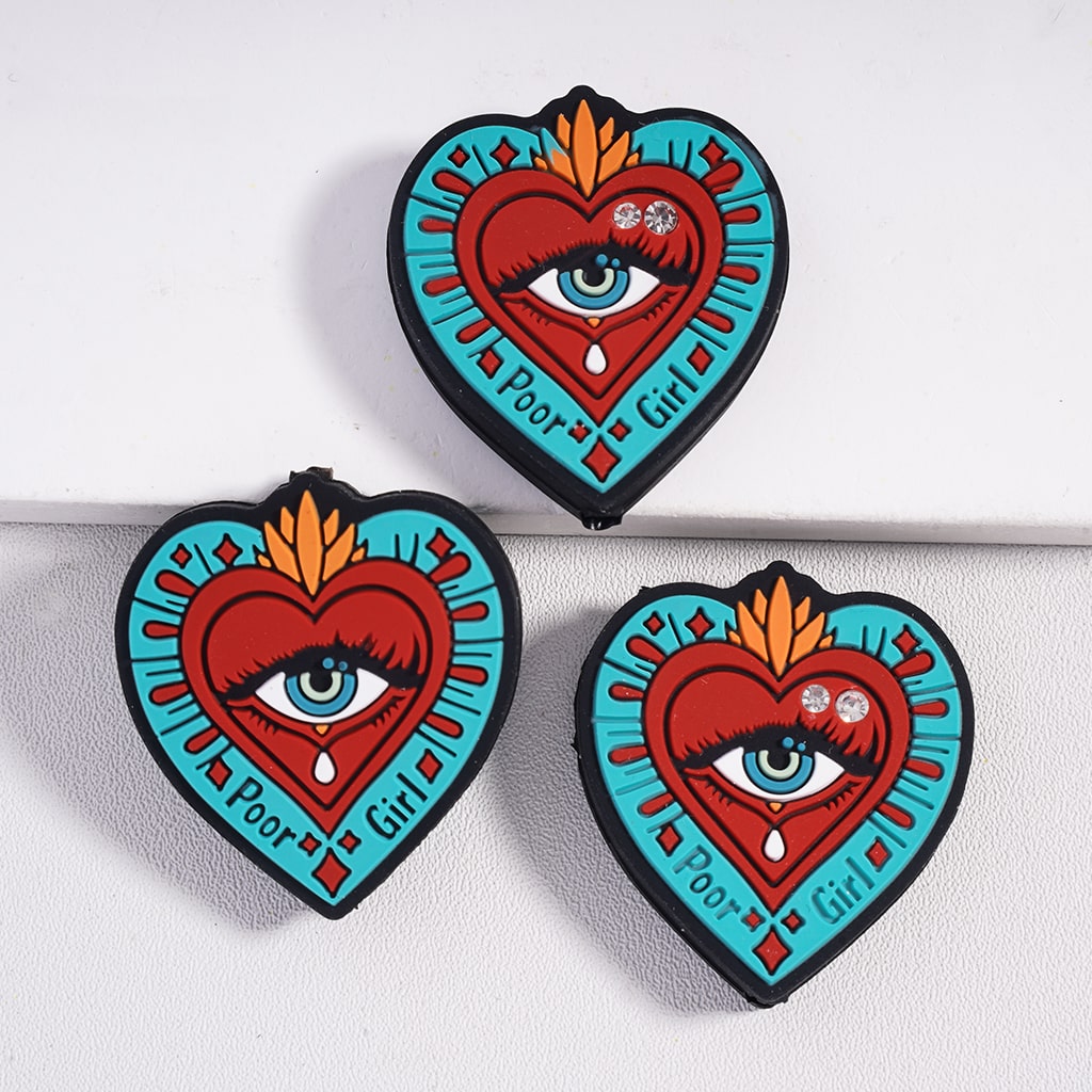 Silicone Focal Beads Teary Evil Eye on Red Heart with Clear Rhinestone ...
