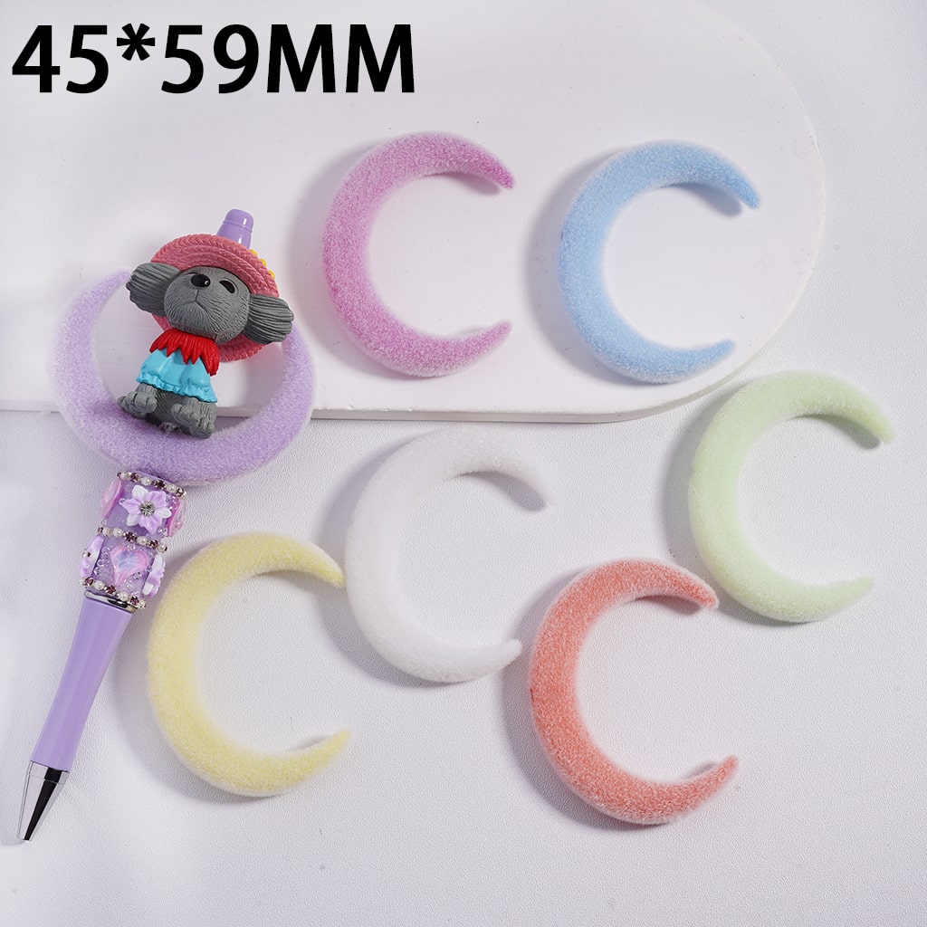 Acrylic Beads Flocked Fluffy Crescent Shape Moon, 45*59MM, Multi-Color ...