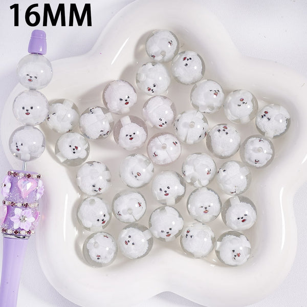 Acrylic Beads for Bracelets Two White Dogs and Glitter Embedded Inside ...