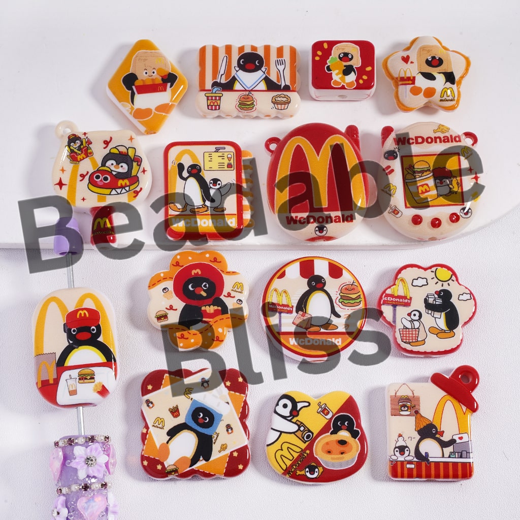 Acrylic Beads Pendant Penguin Fast Food Series in Various Shapes, Rand ...