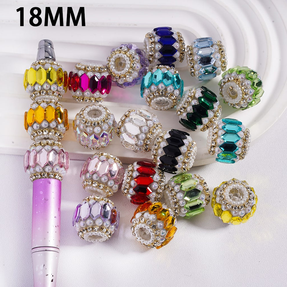 Acrylic Beads with Hexagonal Rhinestones, White Pearl and Clear Rhines ...