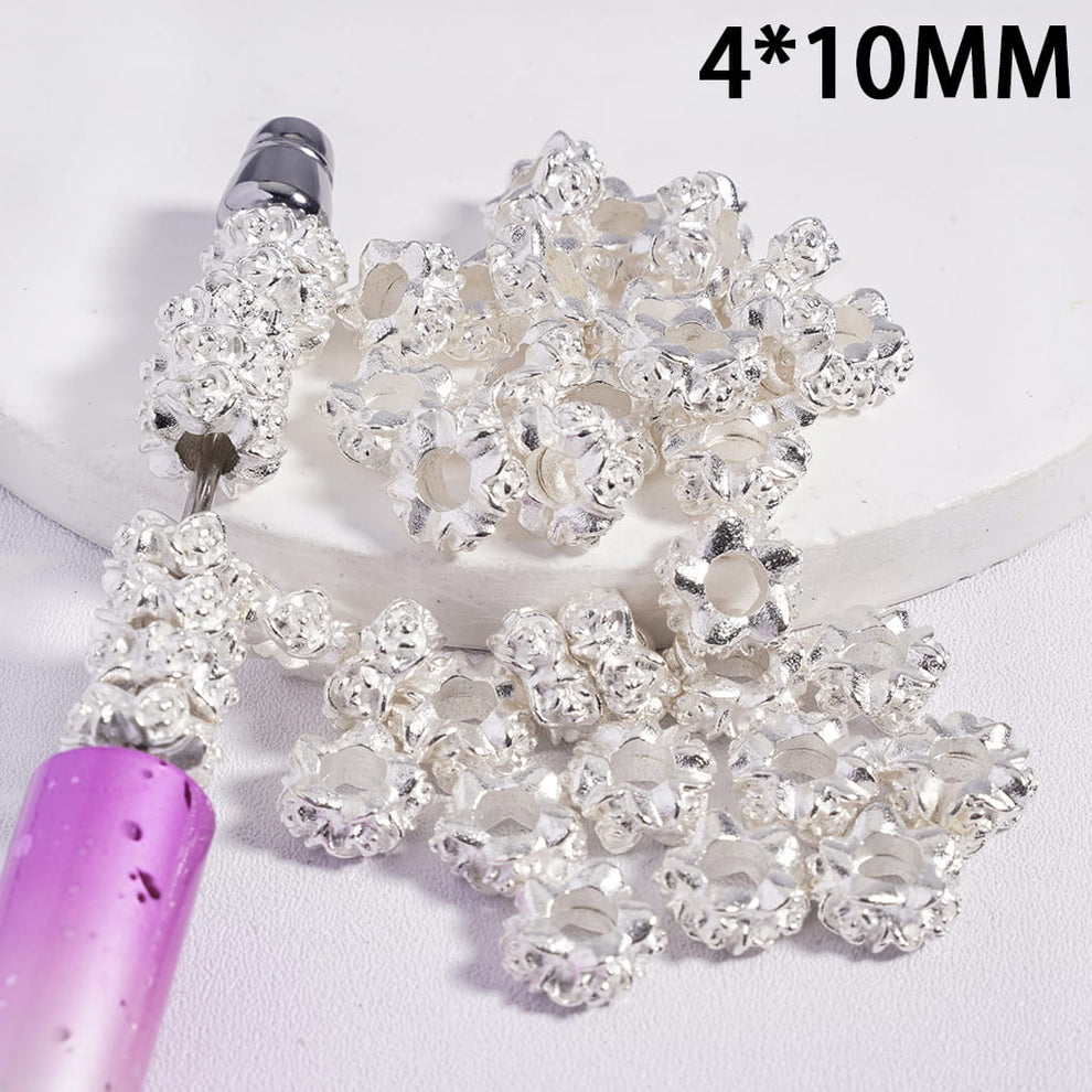 Alloy Spacer Beads with Rose Flowers, 4*10MM, Silver and Gold ...