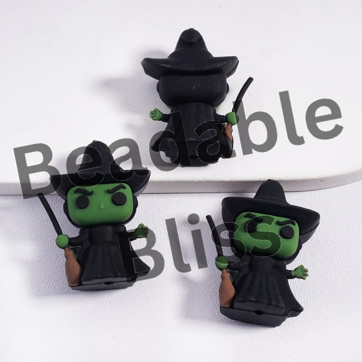 Silicone Focal Beads 3D Green-Skinned Evil Witch Character with Black ...