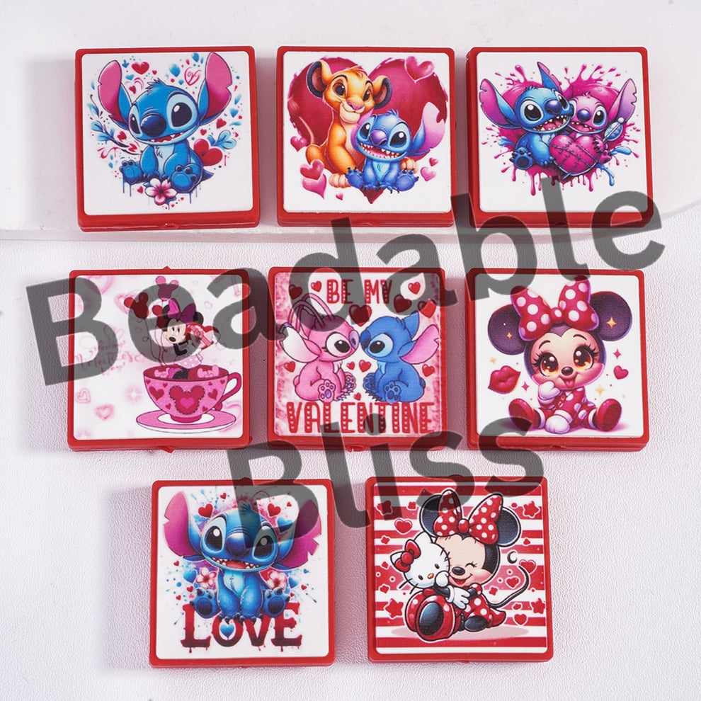 Silicone Focal Beads Classic Animation Series Valentine's Day, Flat Sq ...