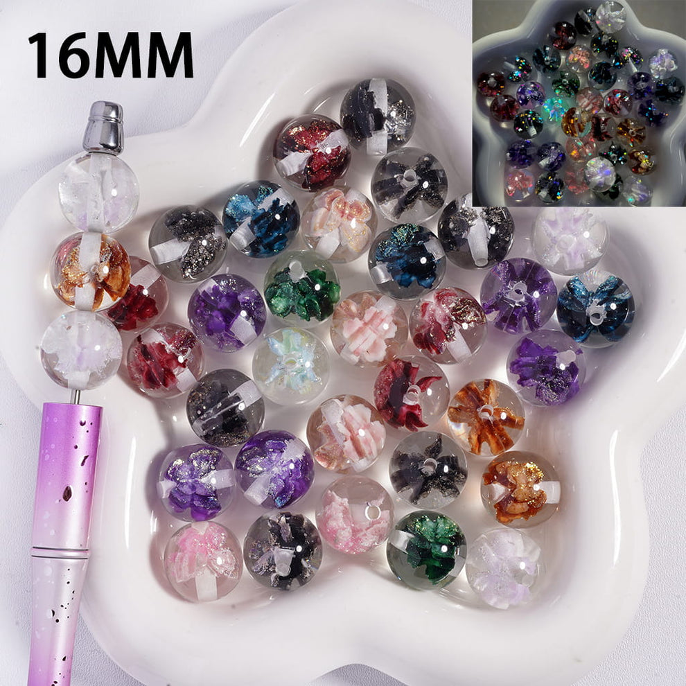 Acrylic Beads Luminous with Double Sides Butterflies and Glitter Embed ...