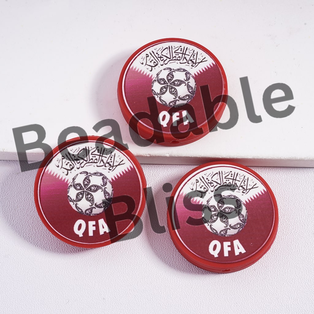 Silicone Focal Beads Qatar Football Soccer Team, Flat Round Shape ...