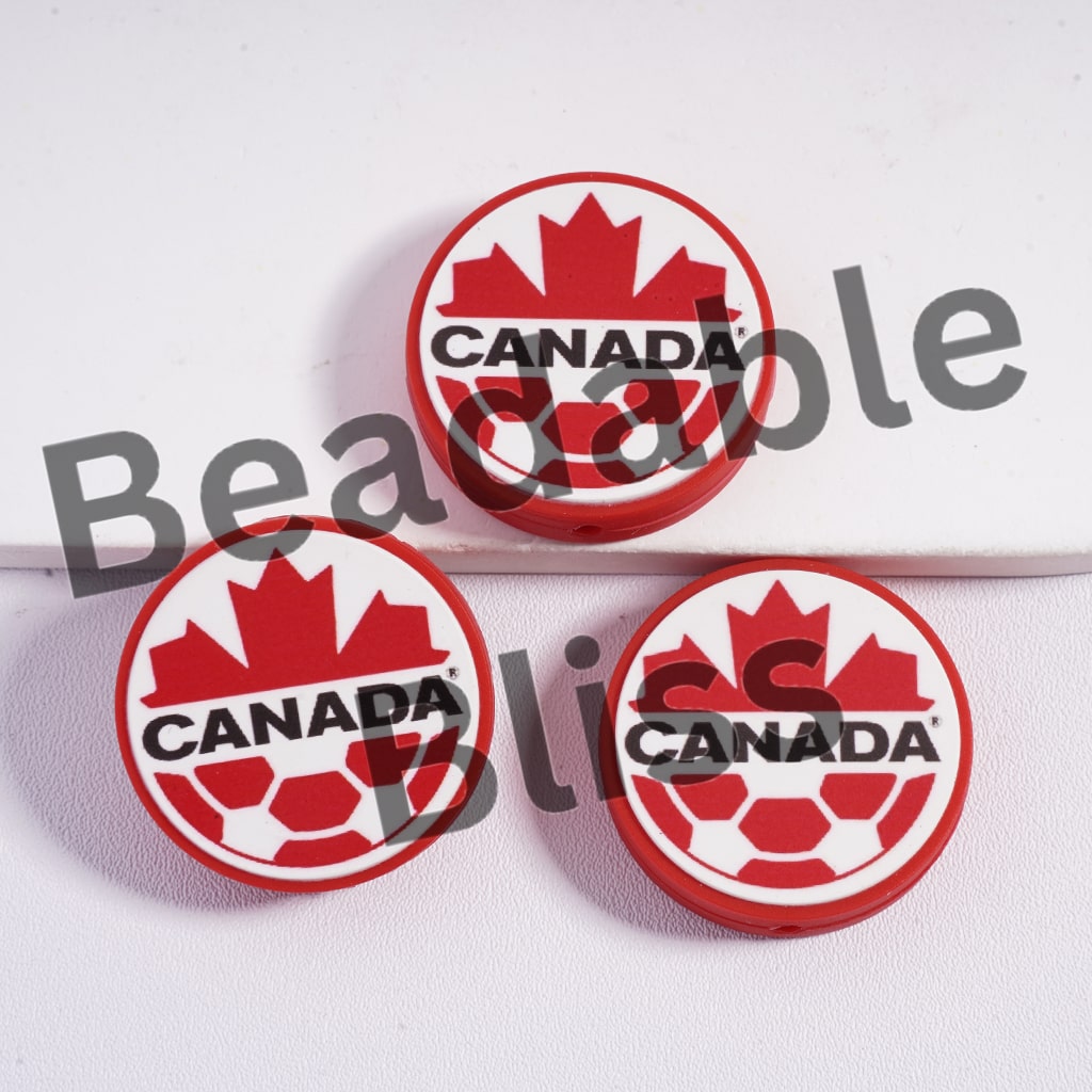 Silicone Focal Beads Canada Football Soccer Team, Flat Round Shape ...