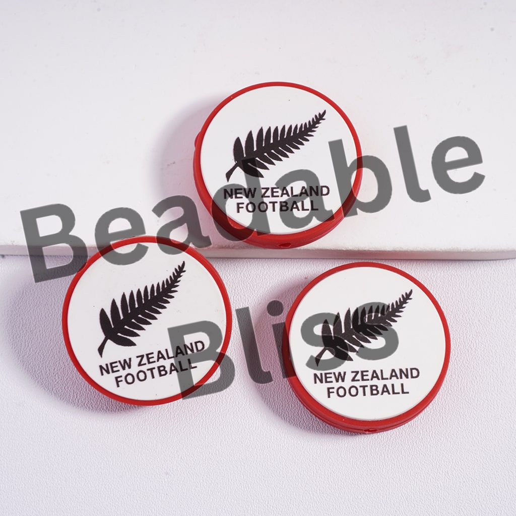 Silicone Focal Beads New Zealand Football Soccer Team, Flat Round Shap ...