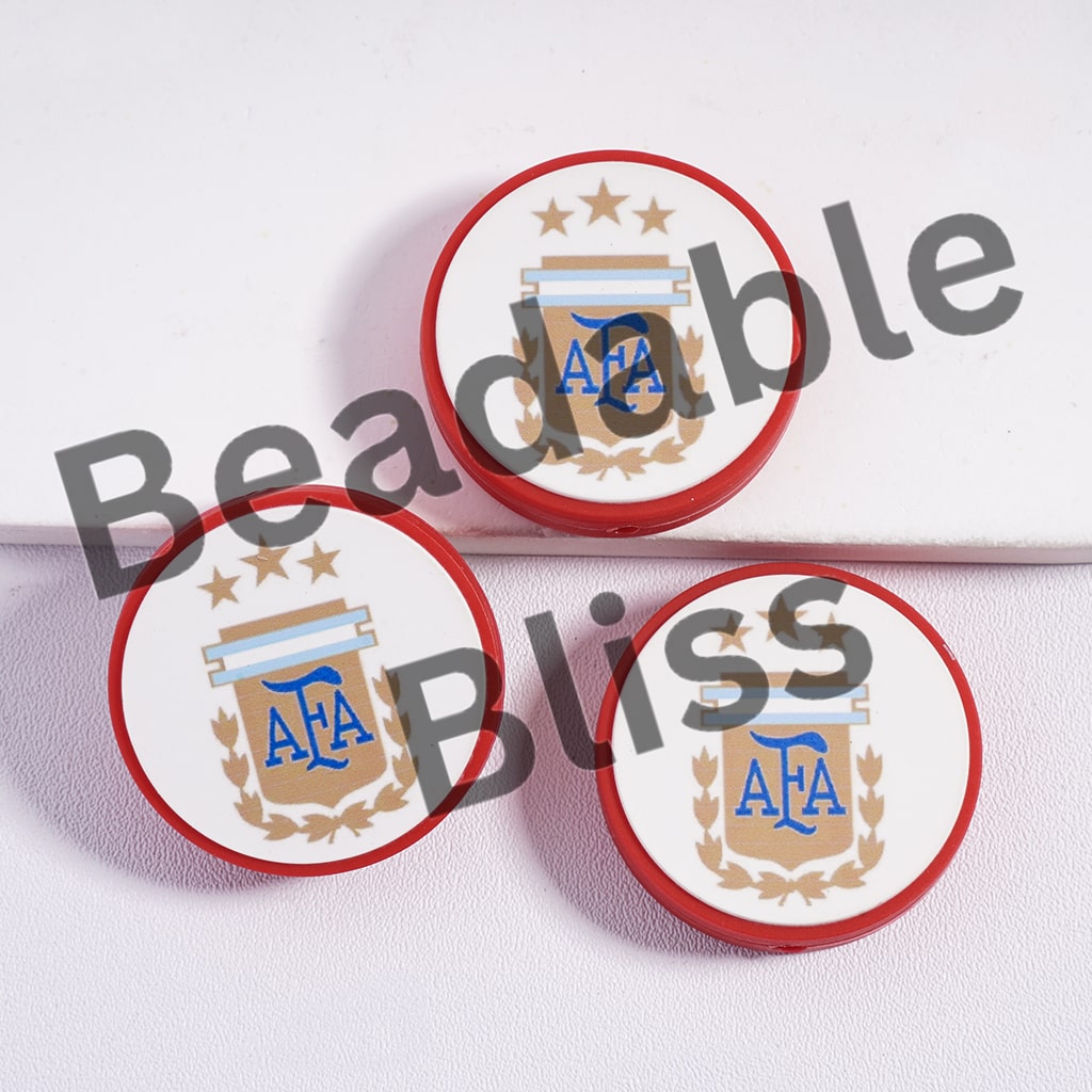 Silicone Focal Beads Argentina Football Soccer Team, Flat Round Shape ...