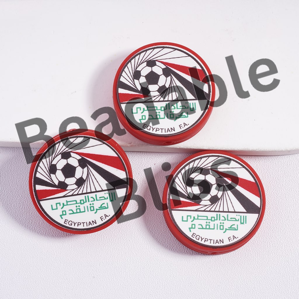 Silicone Focal Beads Egypt Football Soccer Team, Flat Round Shape ...
