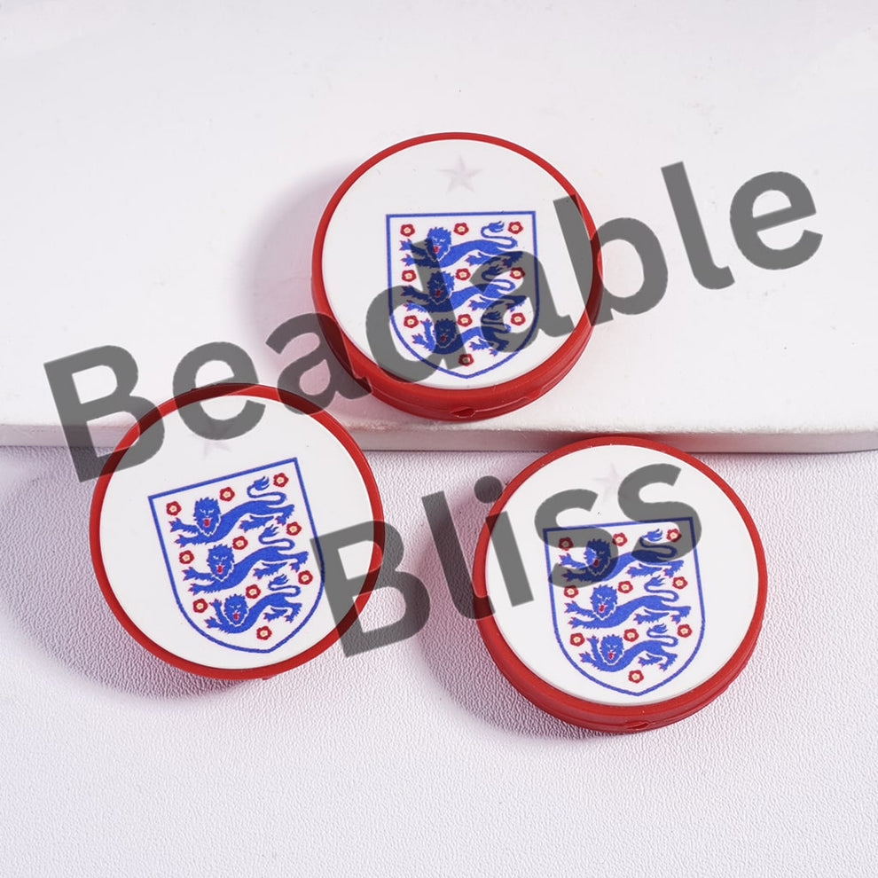 Silicone Focal Beads England Football Soccer Team, Flat Round Shape ...